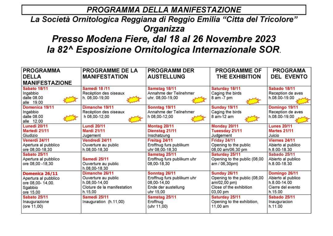 MODENA 2023 - VOICI LE PROGRAMME - EXPOSITION S.O.R. REGGIO